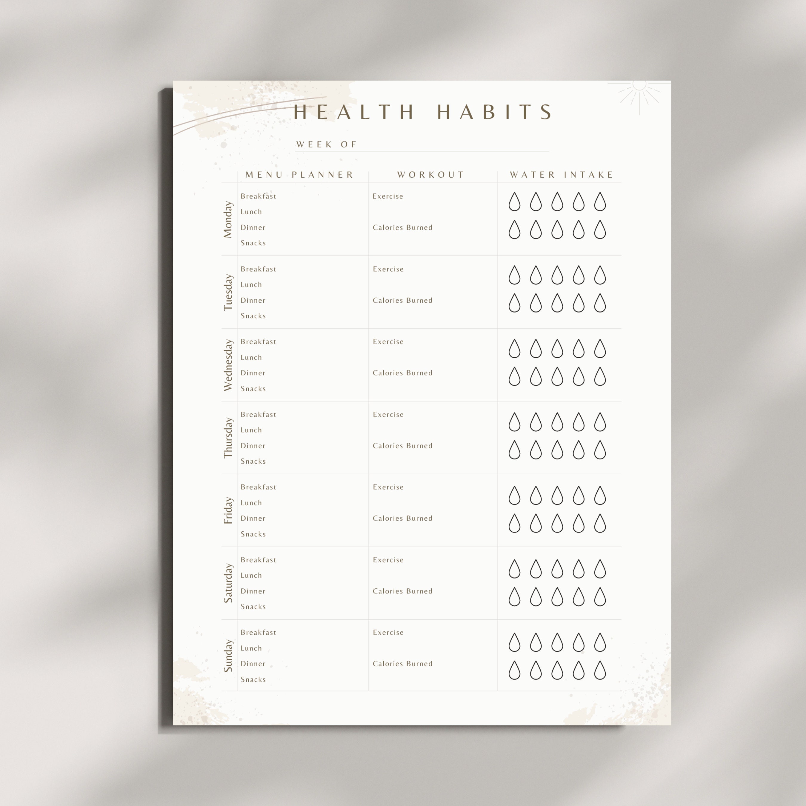 Digital Health Habit Tracker, Printable Meal Workout and Water Tracker ...