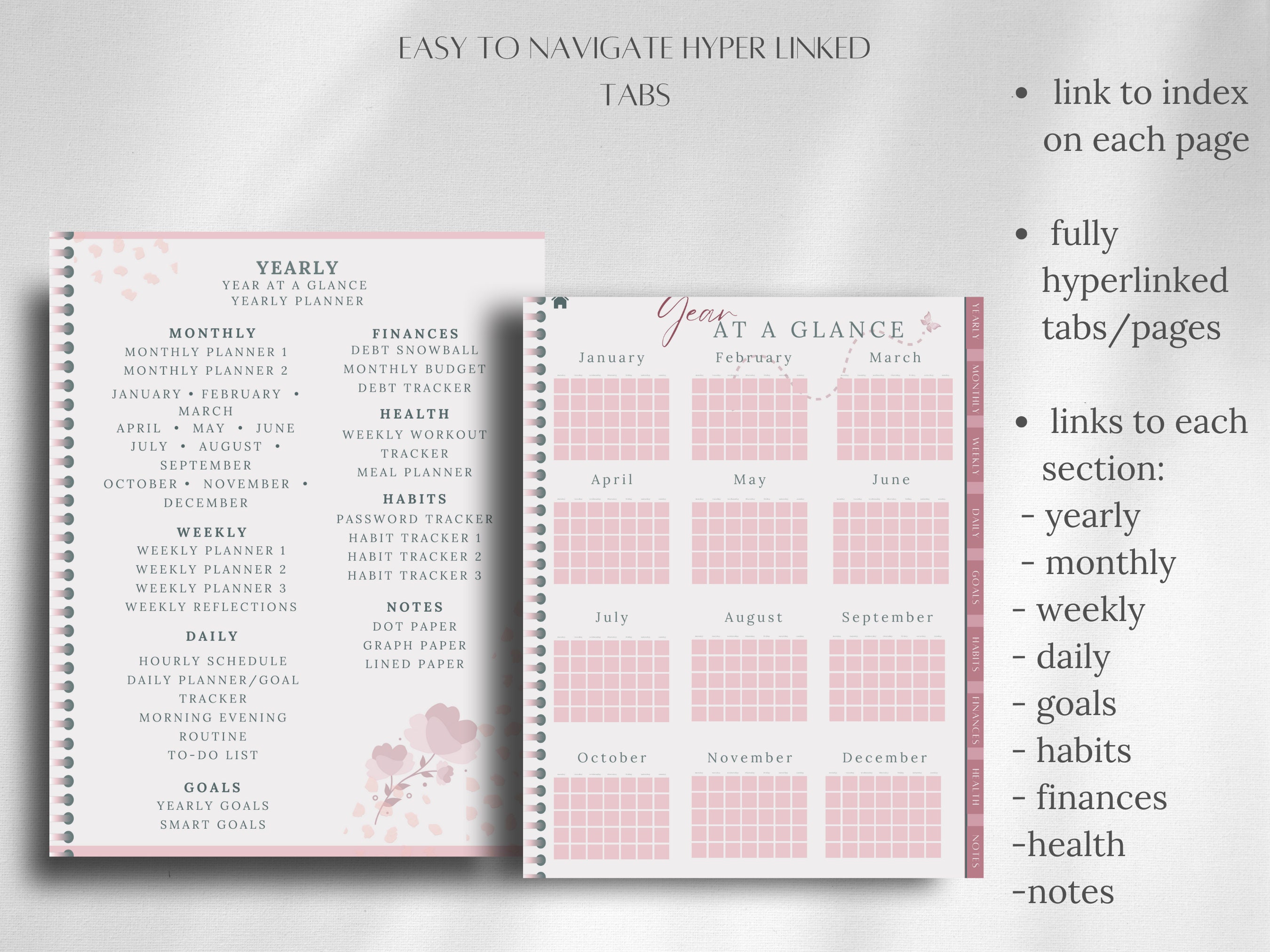 Pretty Pink Digital Planner, Cute Floral Journal, Butterfly Calendar ...