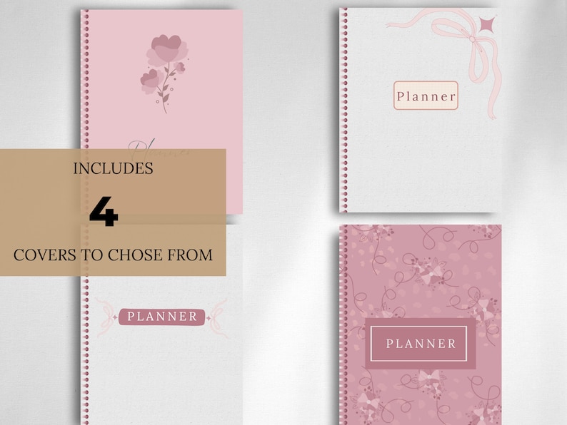 Pink Coquette Digital Planner, Cute Bow Journal, Flower Calendar ...