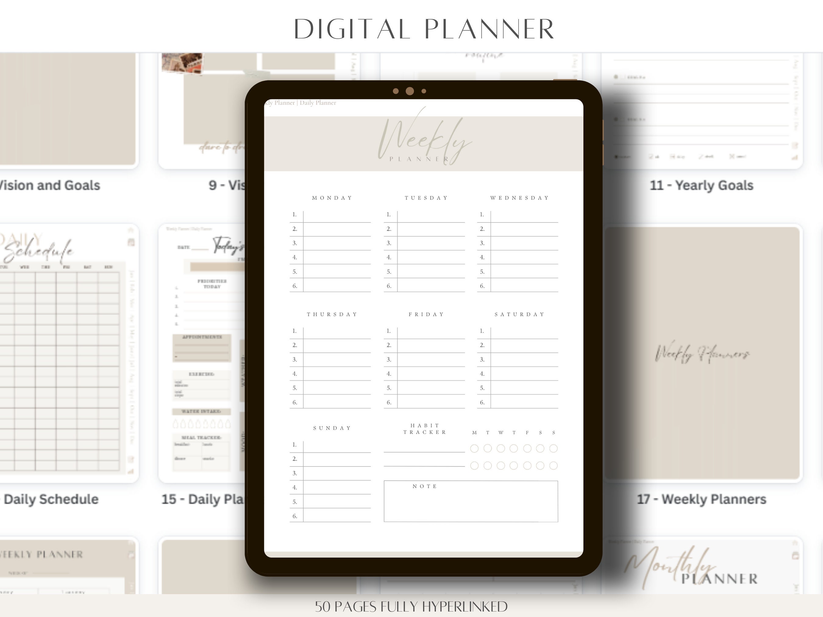 Neutral Self-care Digital Planner, Minimalist Undated Journal ...