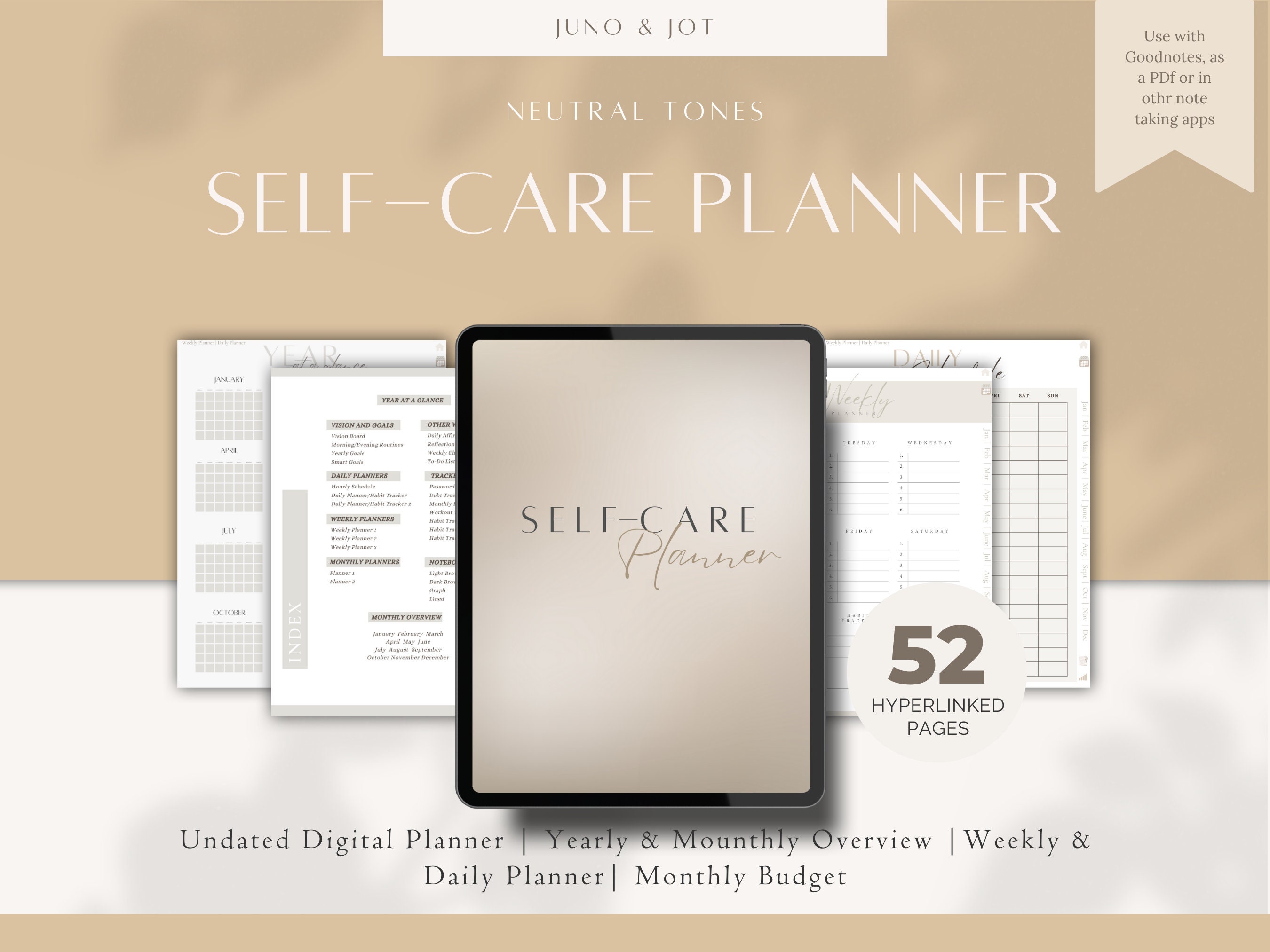Neutral Self-care Digital Planner: Undated Minimalist Journal (PDF) - Etsy