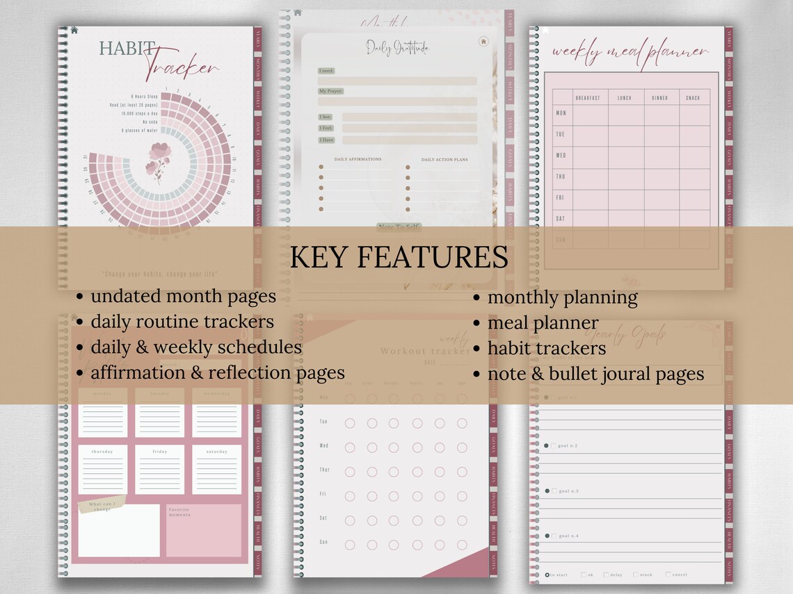 Pink Coquette Digital Planner, Cute Bow Journal, Flower Calendar ...