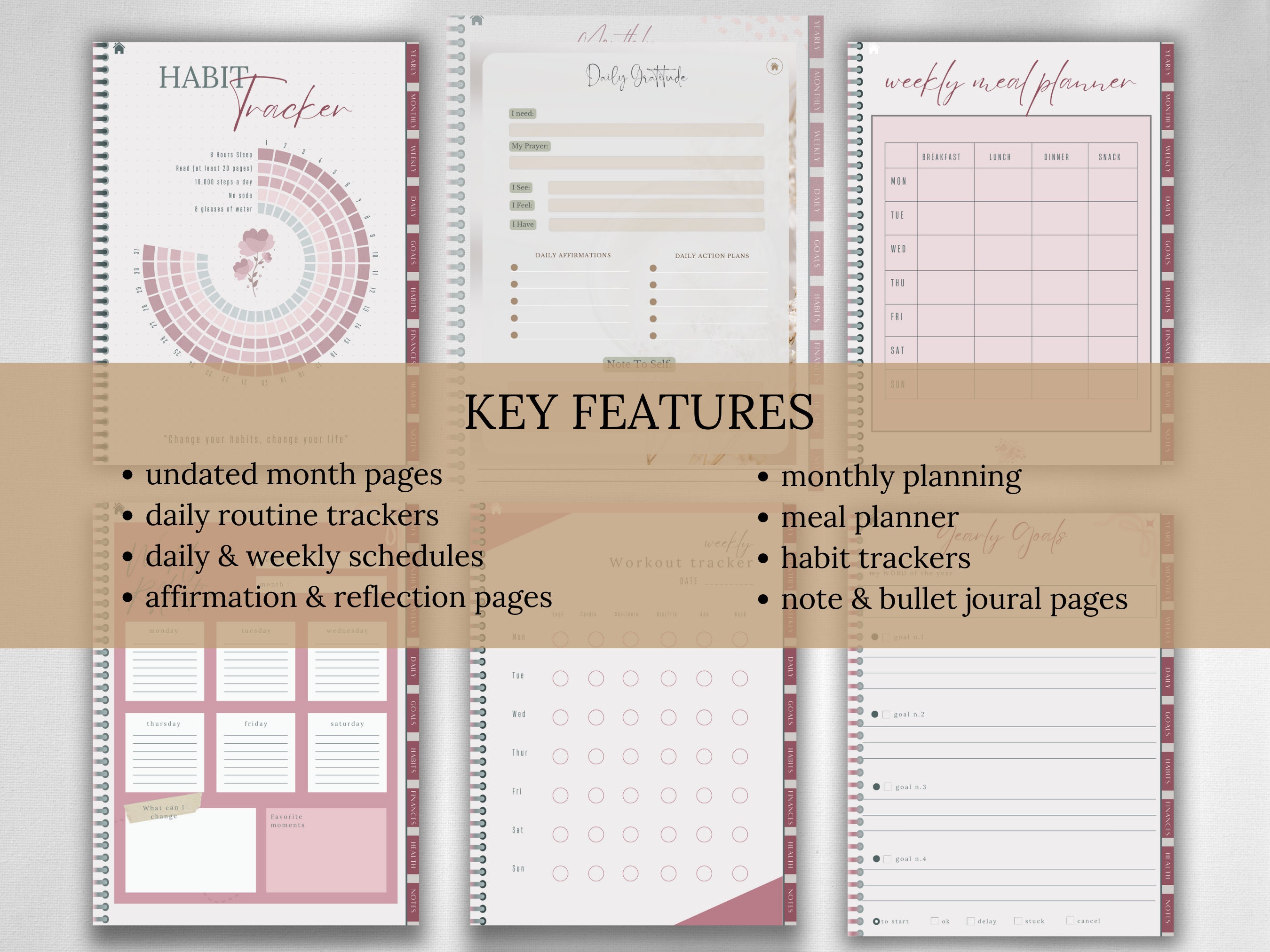 Pink Coquette Digital Planner, Cute Bow Journal, Flower Calendar ...