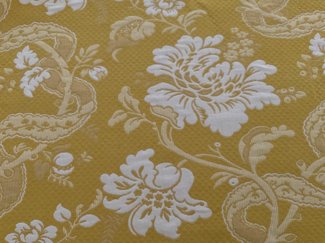 Matelasse Yellow and White Floral Pattern With Intertwined Ribbon. A ...