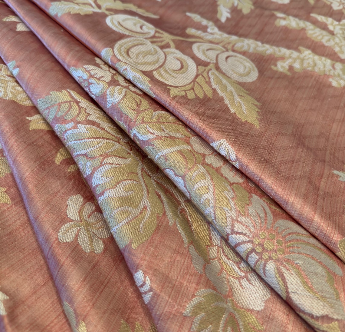 Silk Brocade Designer Rare Find Fabric With Woven Flowers and Grape ...