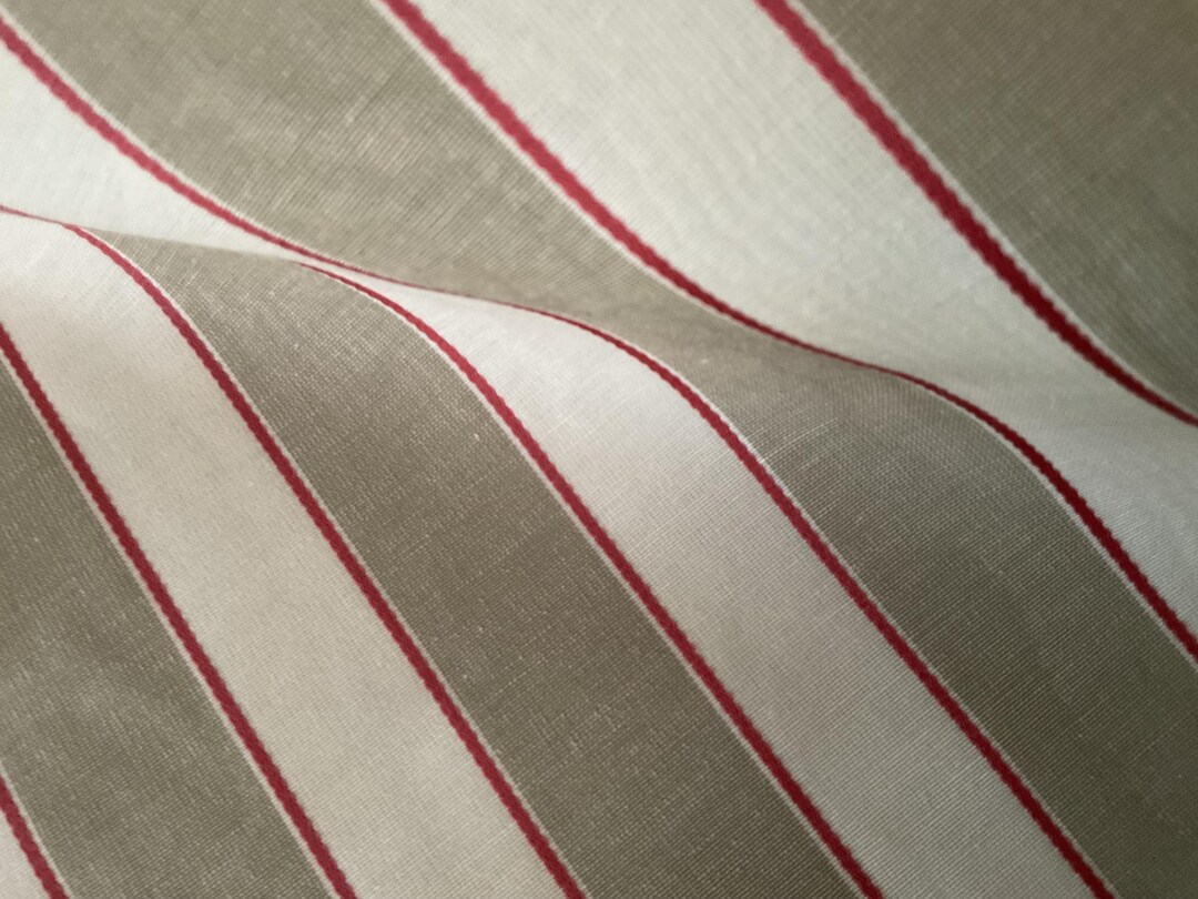 Striped Moire in Sage and White With Tiny Cherry Red Stripe. One Single ...
