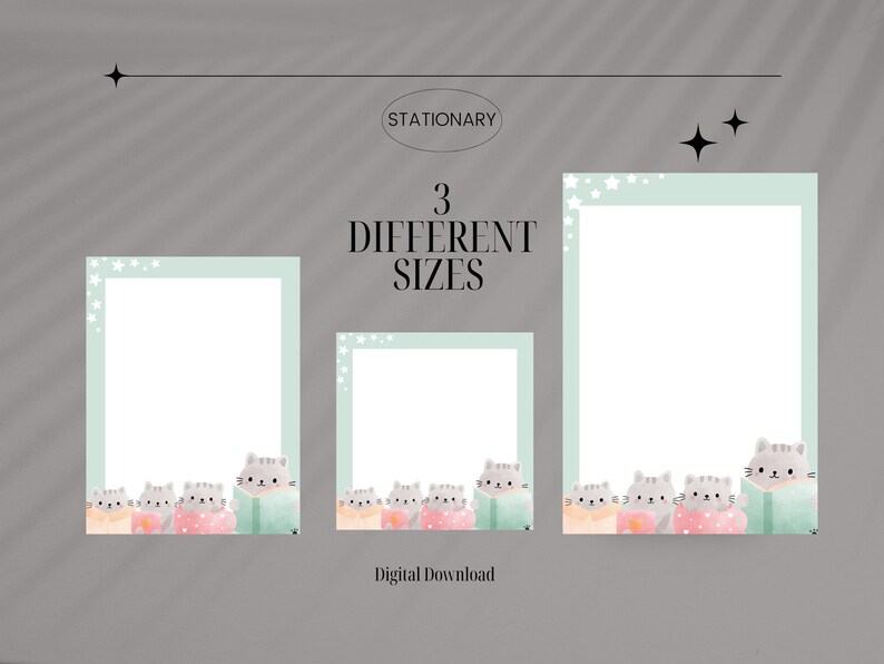 Digital Cute Cat Stationery Set 24 Notepads in 3 Sizes With 8 Templates ...