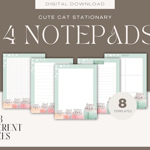 Digital Cute Cat Stationery Set 24 Notepads in 3 Sizes With 8 Templates ...
