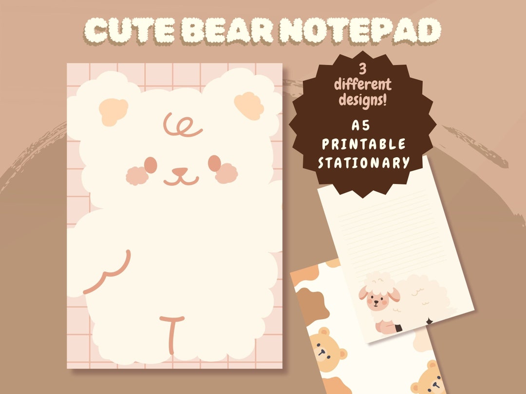 Cute Bear & Sheep Printable Notepad - Kawaii Stationery - A5 Size ...