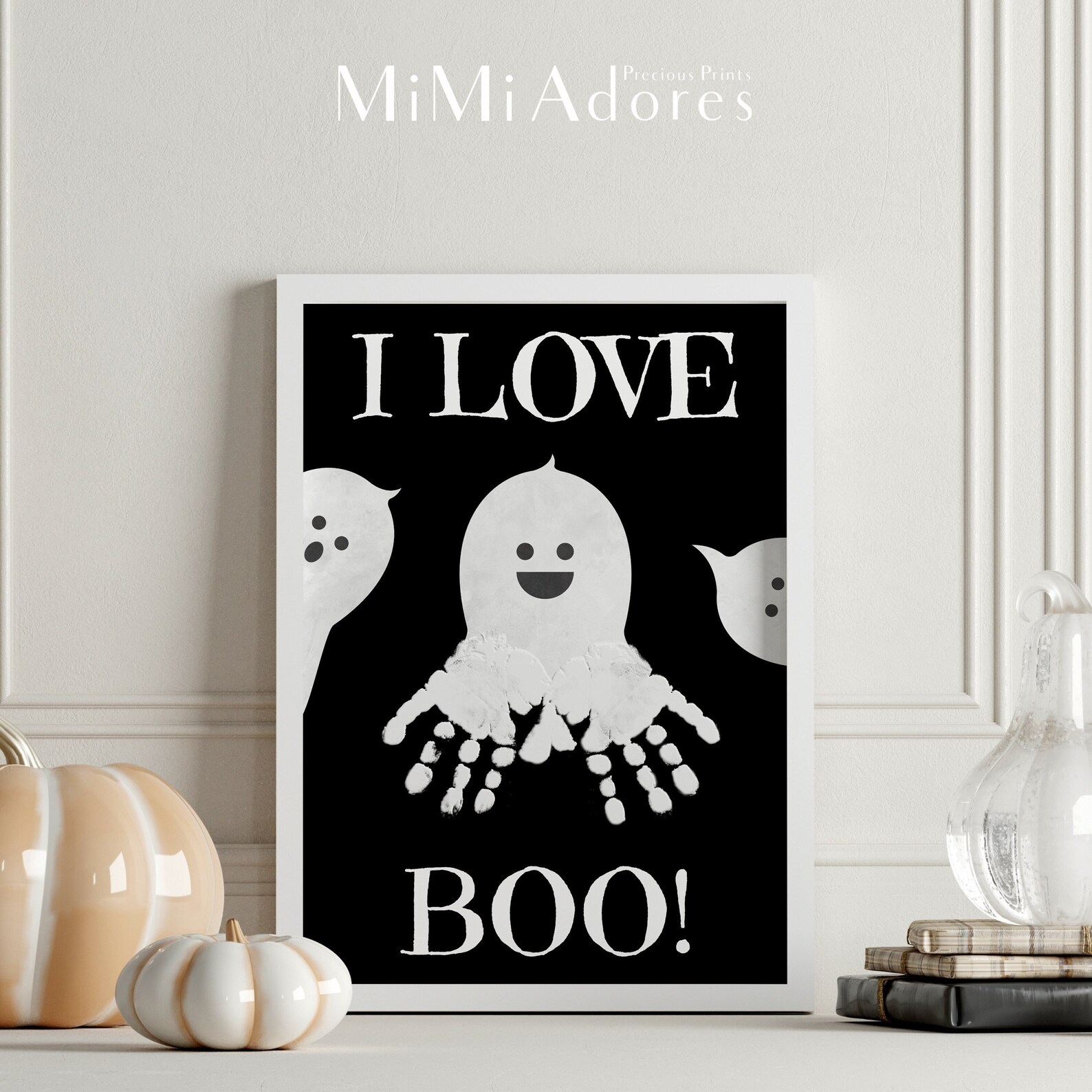 Halloween Handprint Art Craft I Love Boo Handprint Ghost - Etsy