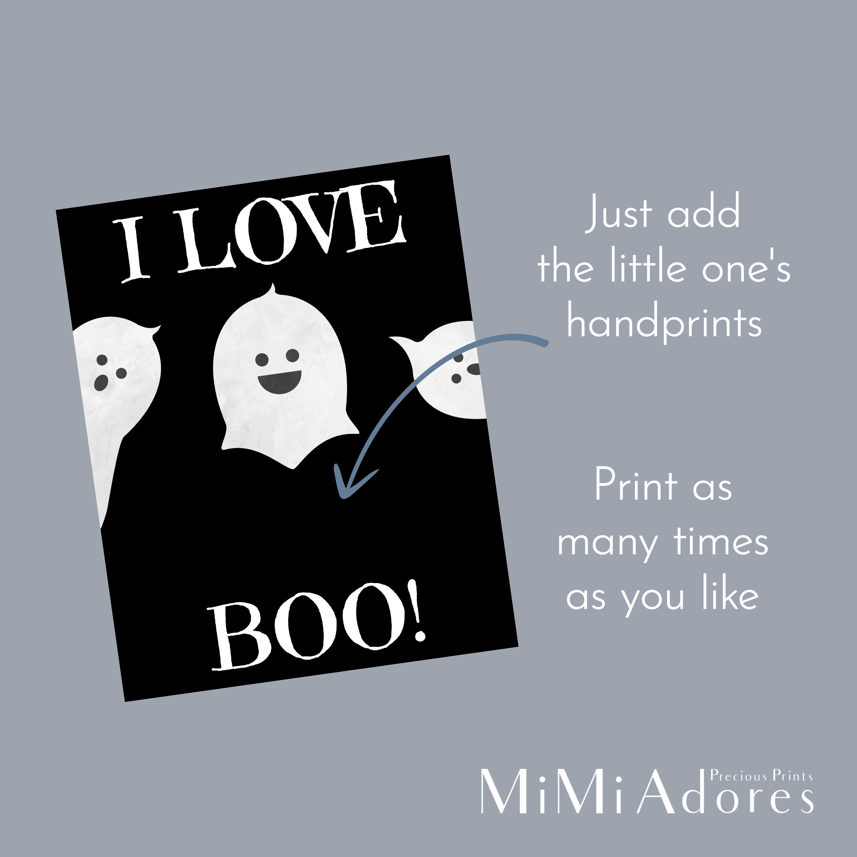 Halloween Handprint Art Craft I Love Boo Handprint Ghost - Etsy