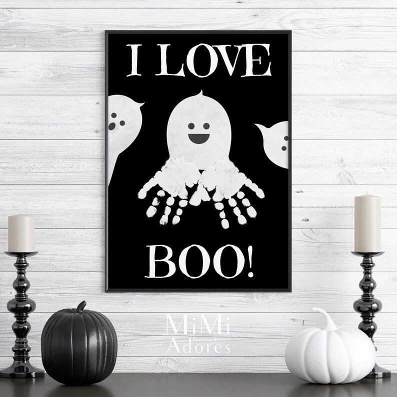 Halloween Handprint Art Craft I Love Boo Handprint Ghost - Etsy