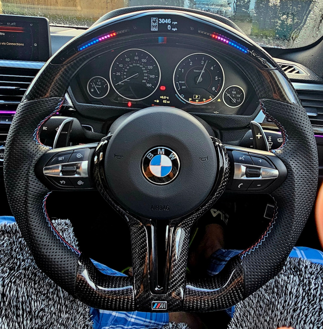 BMW LED Carbon Fibre Steering Wheel, Flat Bottom Steering Wheel, 1 to 7 ...