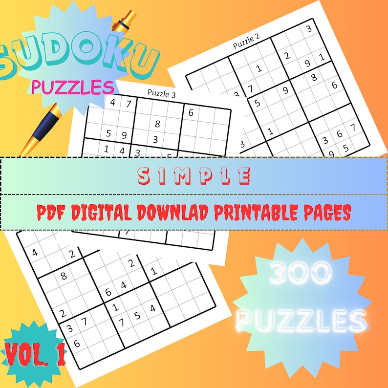 Sudoku Simple - Collection of 300 Puzzles - Etsy