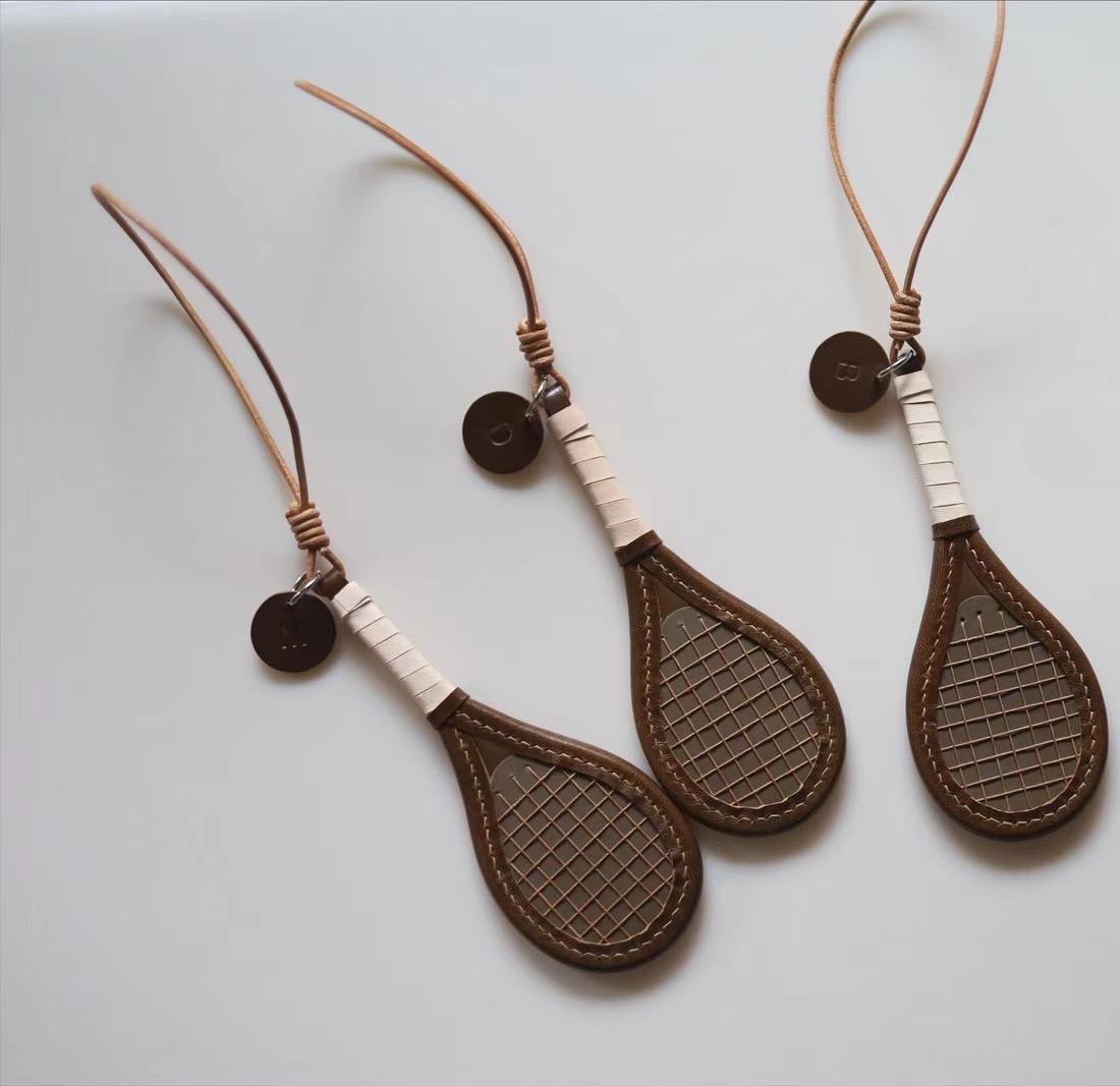 Handcrafted Genuine Leather Tennis Racket Leather Bag Charm, Customized ...