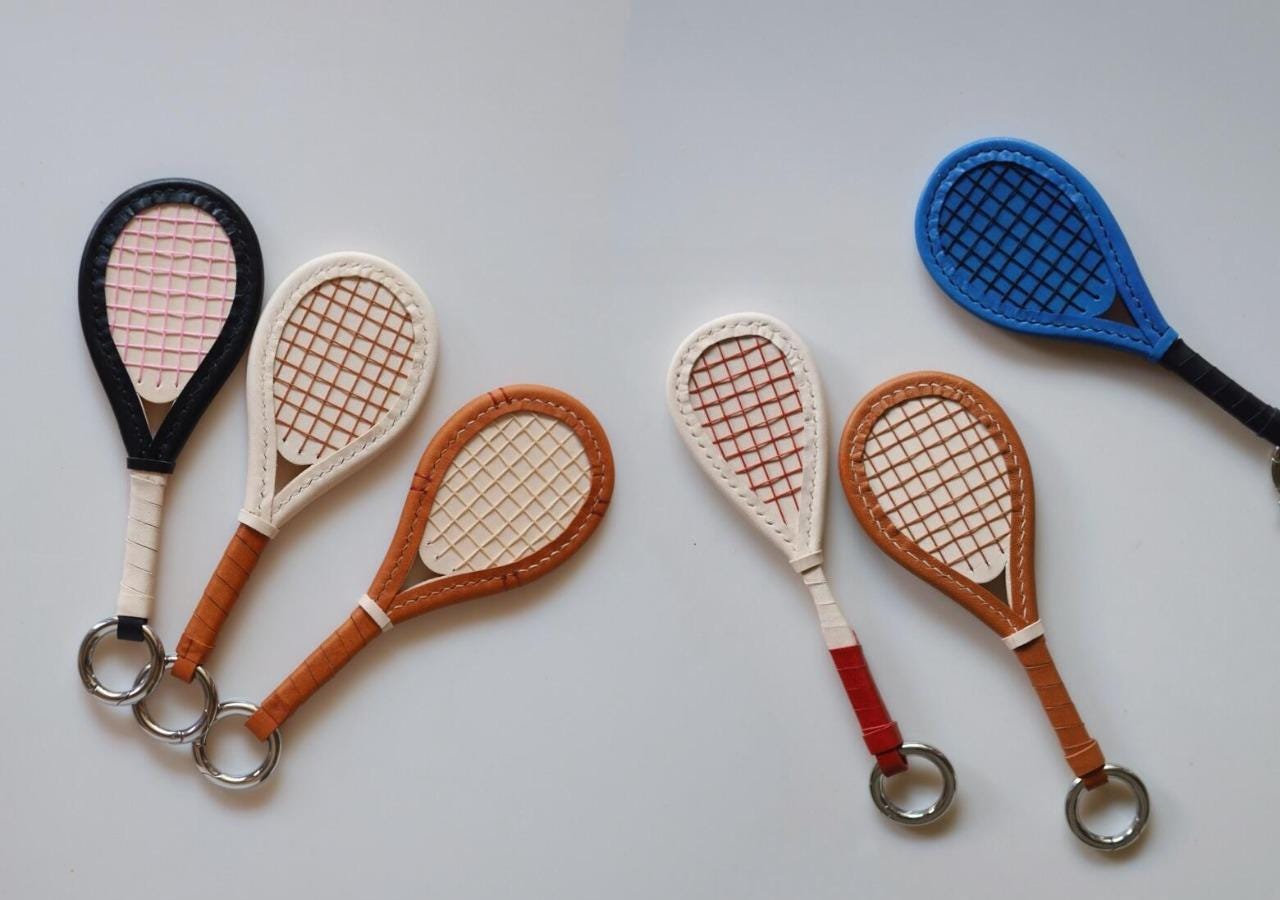 Handcrafted Genuine Leather Tennis Racket Leather Bag Charm, Customized ...