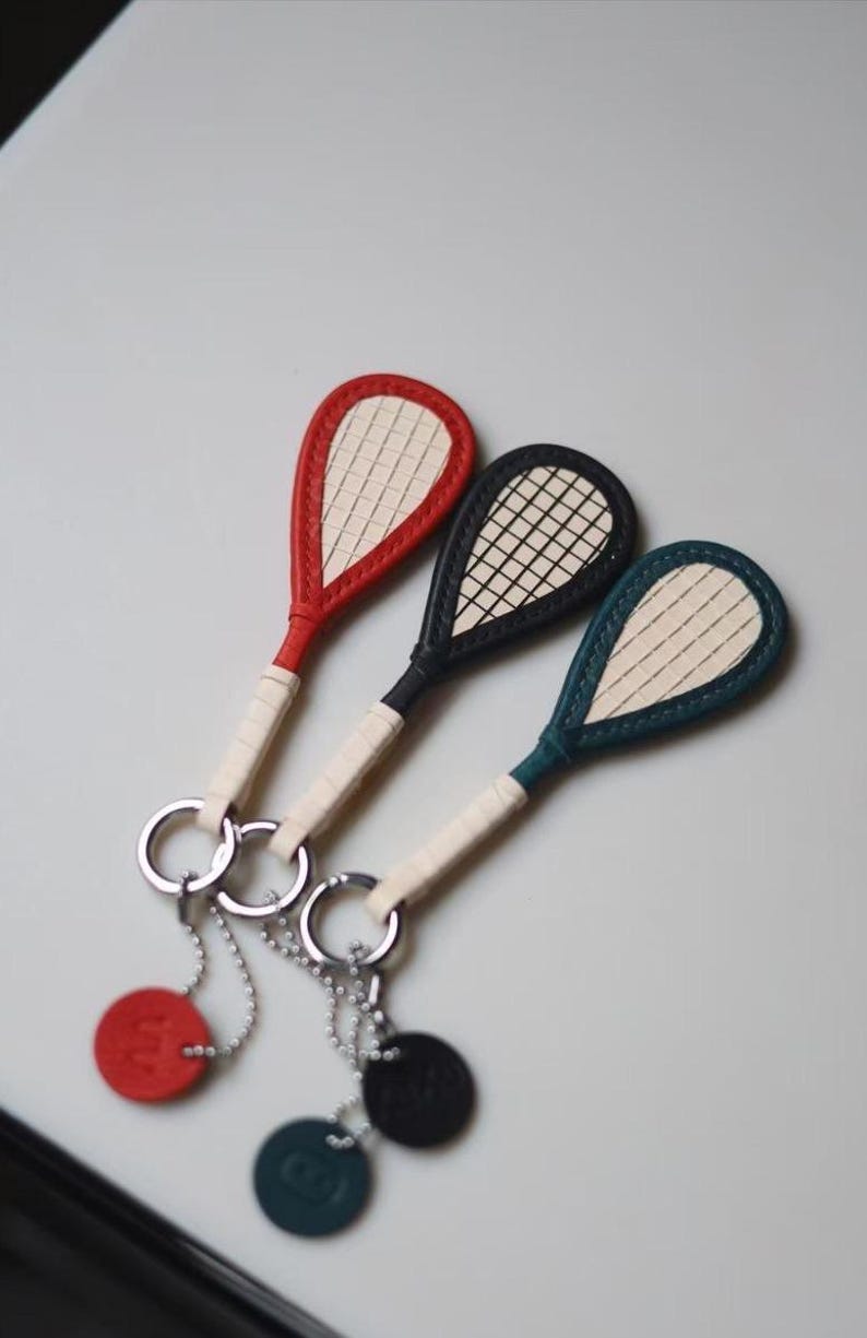 Handcrafted Genuine Leather Tennis Racket Leather Bag Charm, Customized ...
