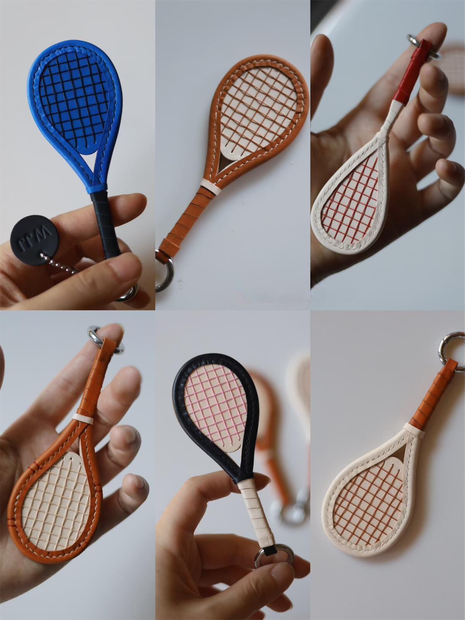 Handcrafted Genuine Leather Tennis Racket Leather Bag Charm, Customized ...