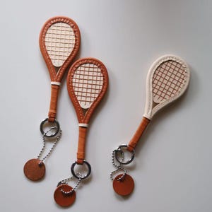 Handcrafted Genuine Leather Tennis Racket Leather Bag Charm, Customized ...