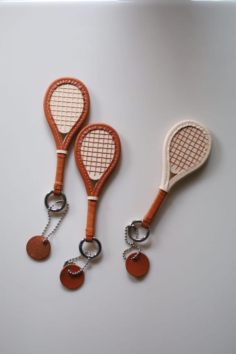Handcrafted Genuine Leather Tennis Racket Leather Bag Charm, Customized ...