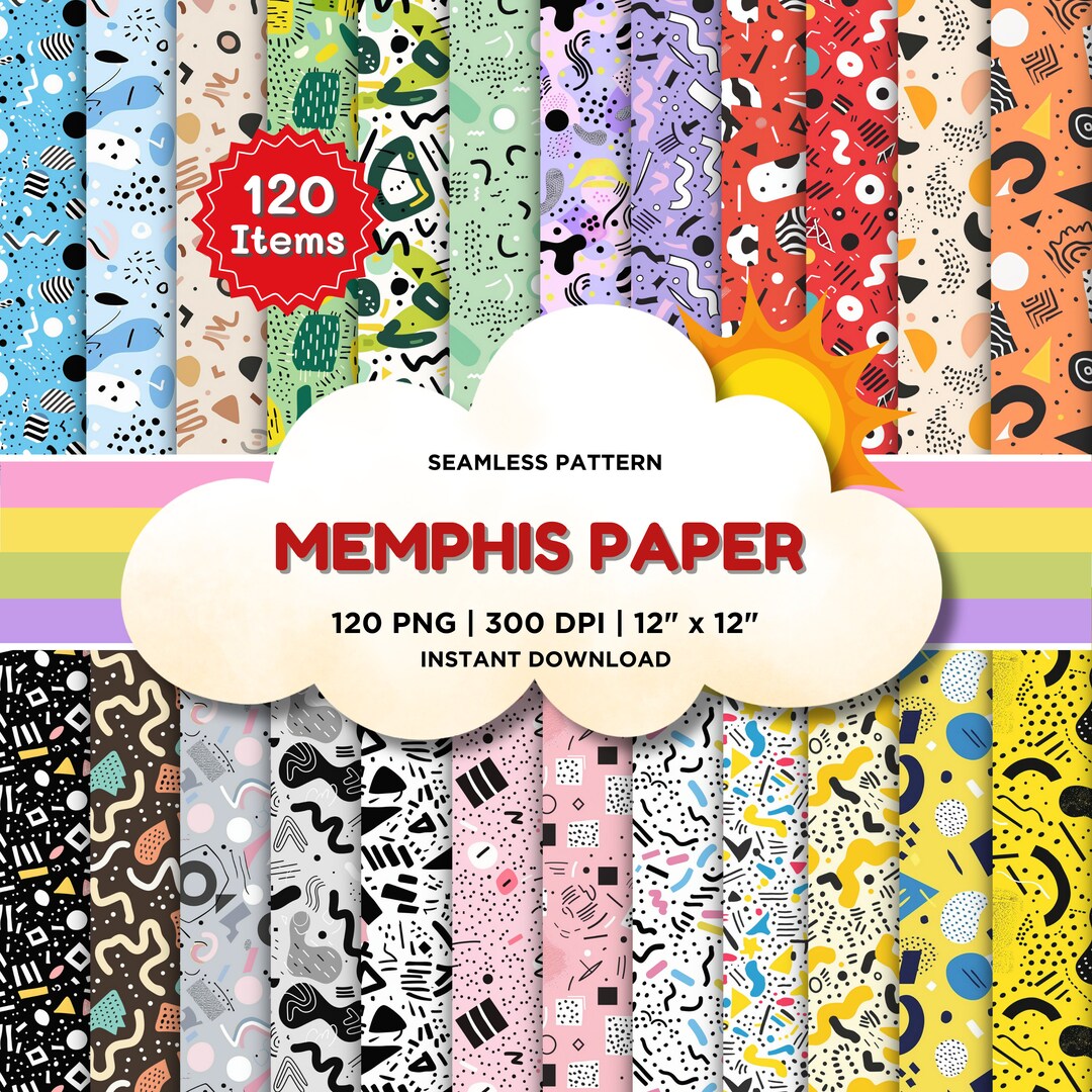 Memphis Seamless Pattern, Memphis Digital Paper Pack, Printable ...