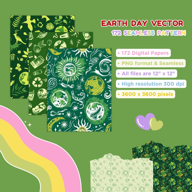 Earth Day Digital Paper Nature Lover Seamless Pattern Eco Friendly ...