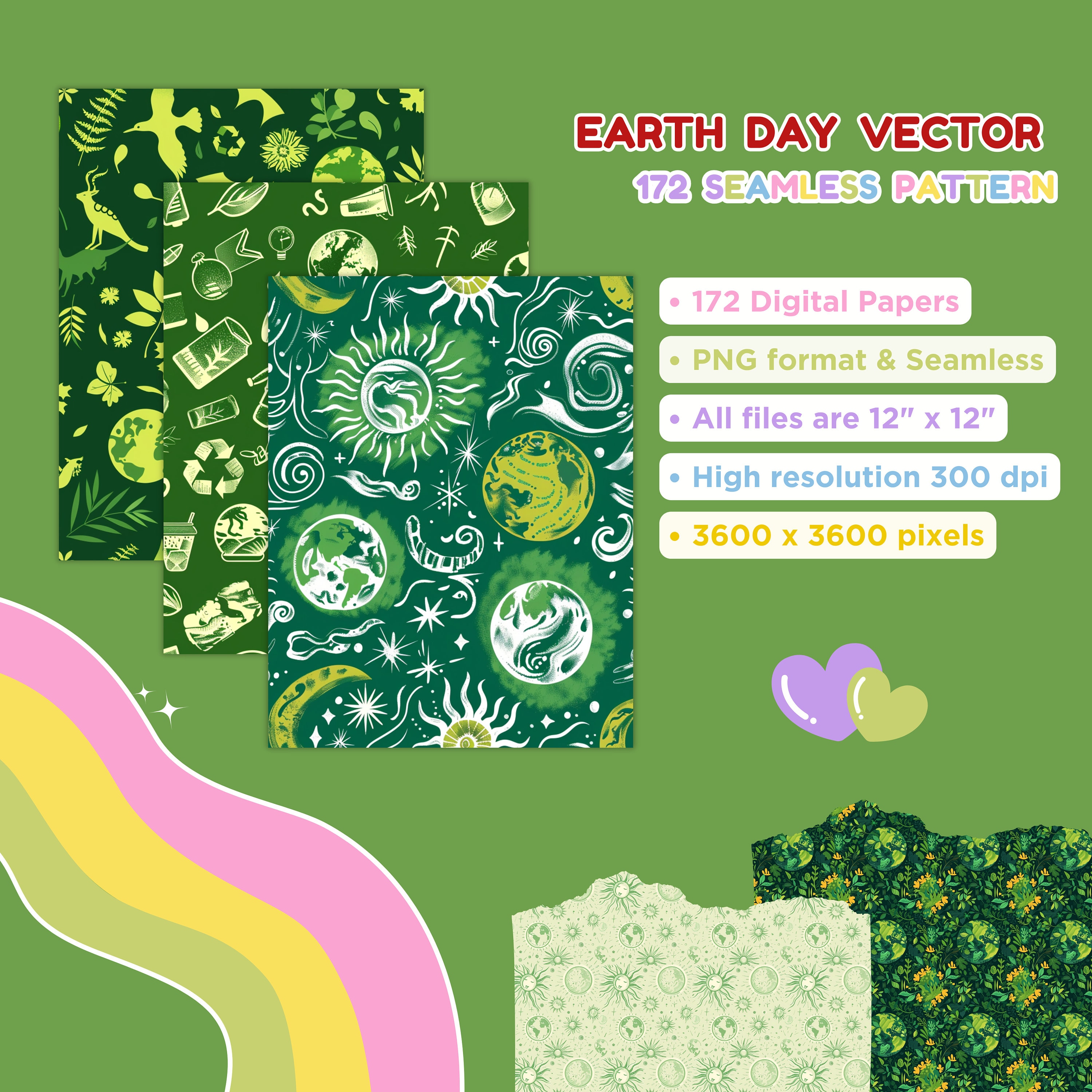 Earth Day Digital Paper Nature Lover Seamless Pattern Eco Friendly ...