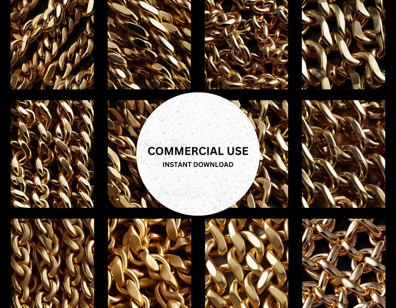Chunky Gold Chain, Seamless Pattern, 24 Digital Papers, Gold Pattern ...