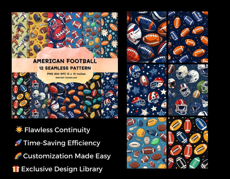 Super Bowl, American Football, 12 Digital Paper, Seamless Pattern, US ...