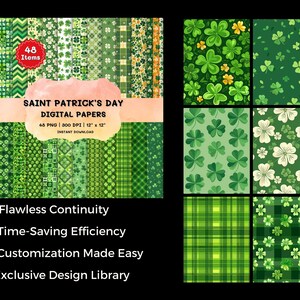 SP Patrick Day Digital Paper Shamrock Seamless Pattern Four Leaf Clover ...