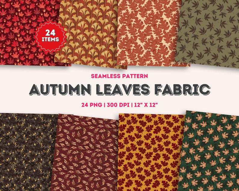Autumn Leaves Fabric Digital Papers, Fall Leaves Seamless Patterns ...