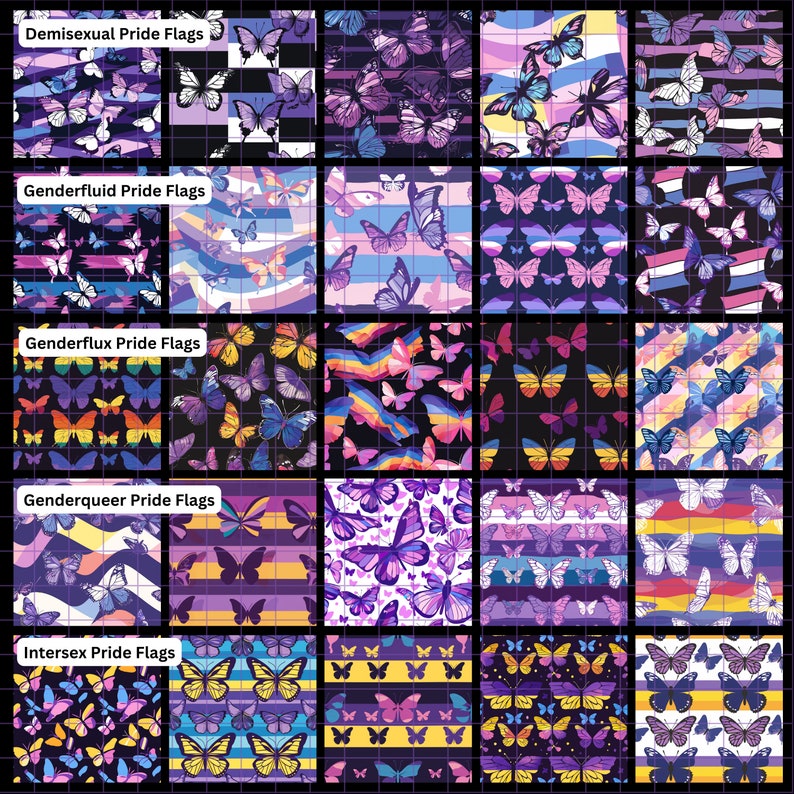Butterflies Pride Flags Seamless Pattern, Pride Month Digital Paper LGBTQ+ Flag Background ...