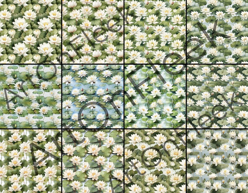 White Lotus Watercolor Digital Papers Flower Seamless Pattern ...