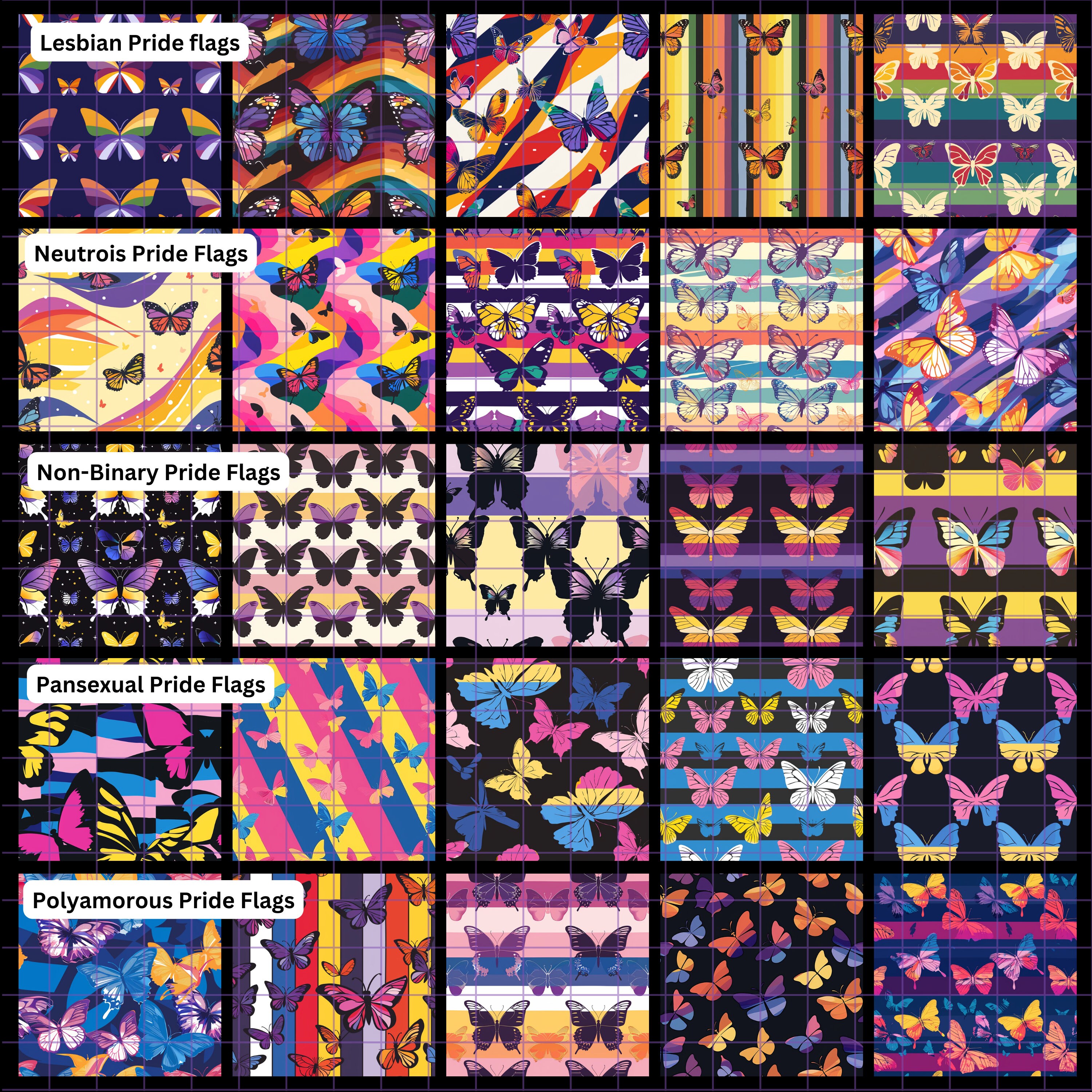 Butterflies Pride Flags Seamless Pattern, Pride Month Digital Paper ...