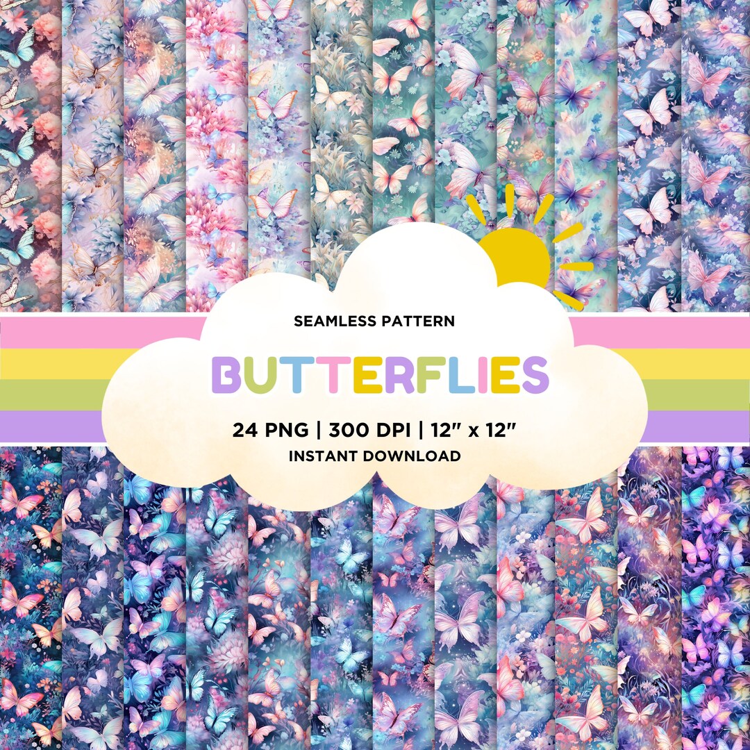 Butterflies Digital Paper Pack Seamless Pattern Dreamy Butterfly ...
