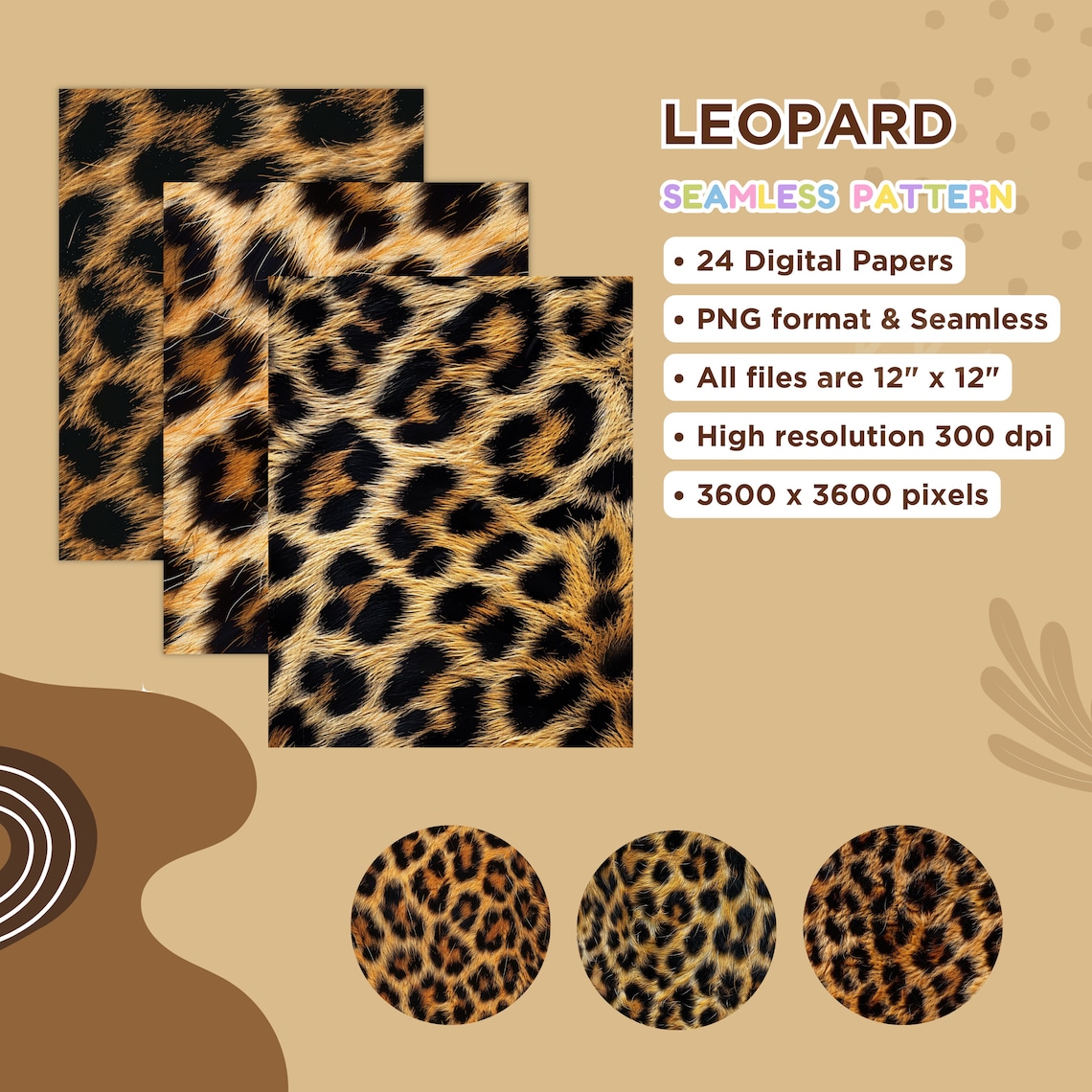 Leopard Digital Paper Animal Skin Seamless Pattern Textures Leopard ...