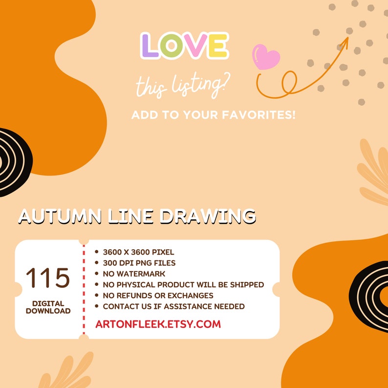 Autumn Line Drawing Seamless Patterns, Autumn Leaves Digital Papers PNG ...