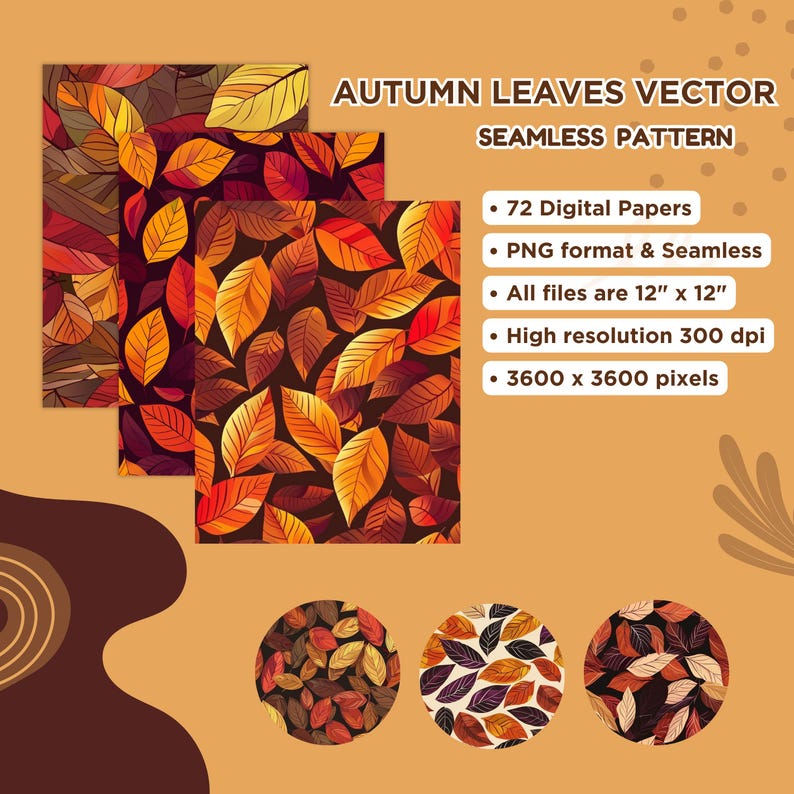 Fall Leaves Vector Seamless Patterns Pack, Autumn Leaves Digital Papers ...