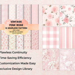 Vintage Pink Roses, Digital Papers, Seamless Shabby Chic Digital Paper ...