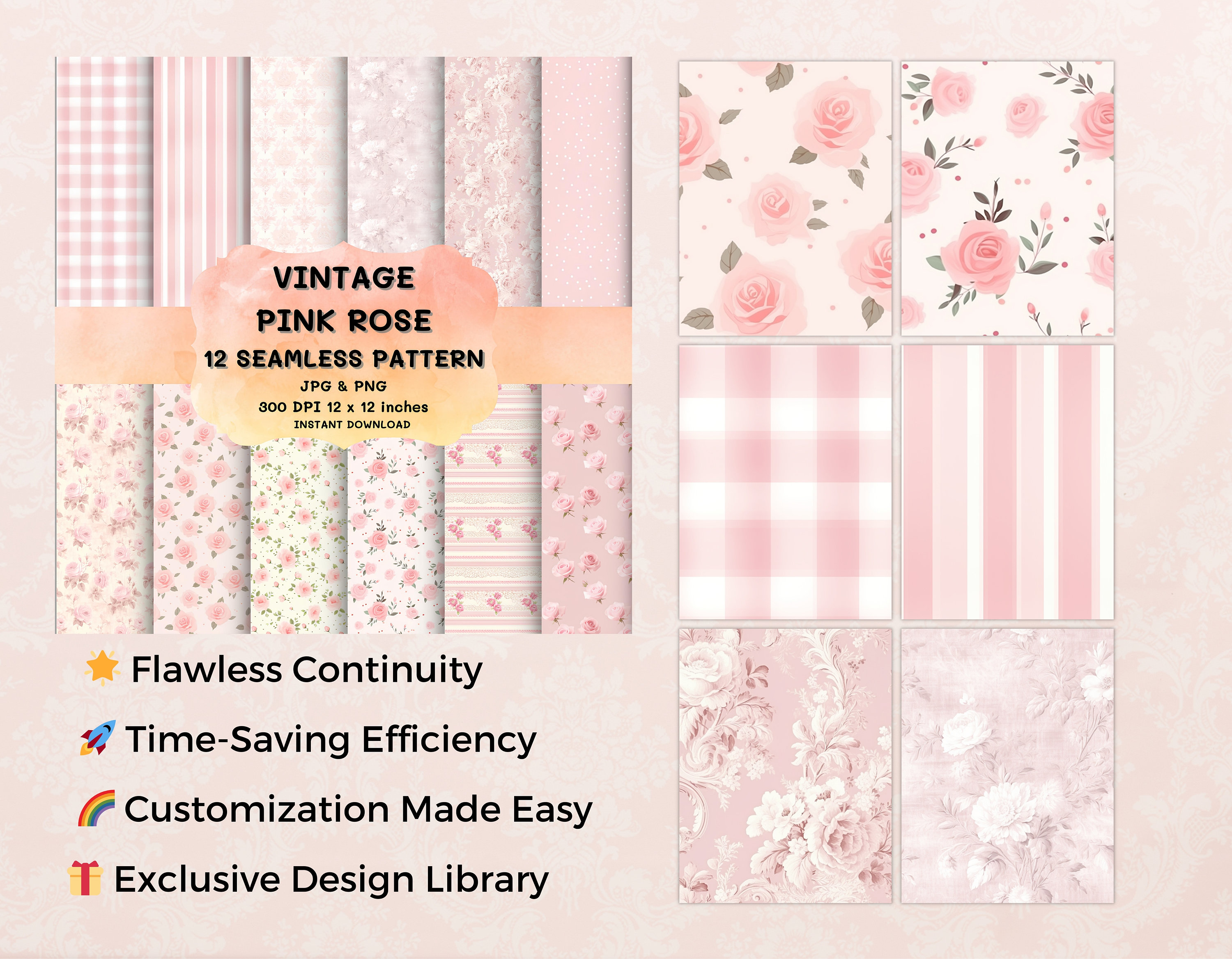 Vintage Pink Roses, Digital Papers, Seamless Shabby Chic Digital Paper ...