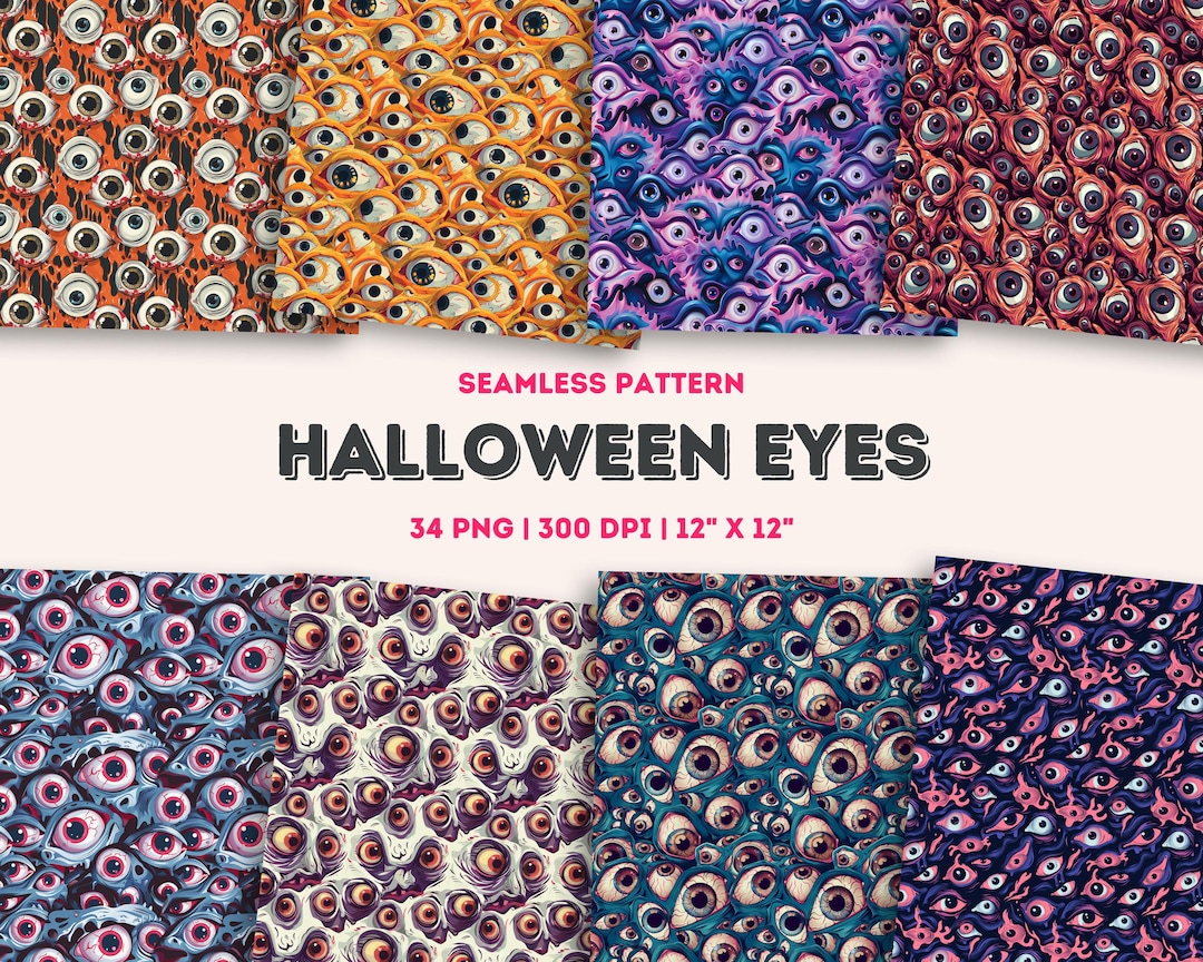 Halloween Eyes Digital Papers, Spooky Eyes Seamless Pattern Scary ...