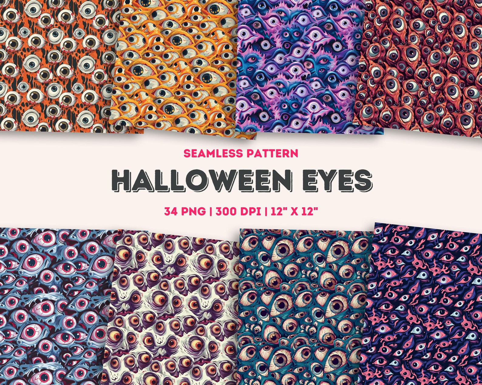 Halloween Eyes Digital Papers, Spooky Eyes Seamless Pattern Scary ...
