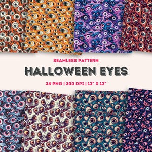Halloween Eyes Digital Papers, Spooky Eyes Seamless Pattern Scary ...