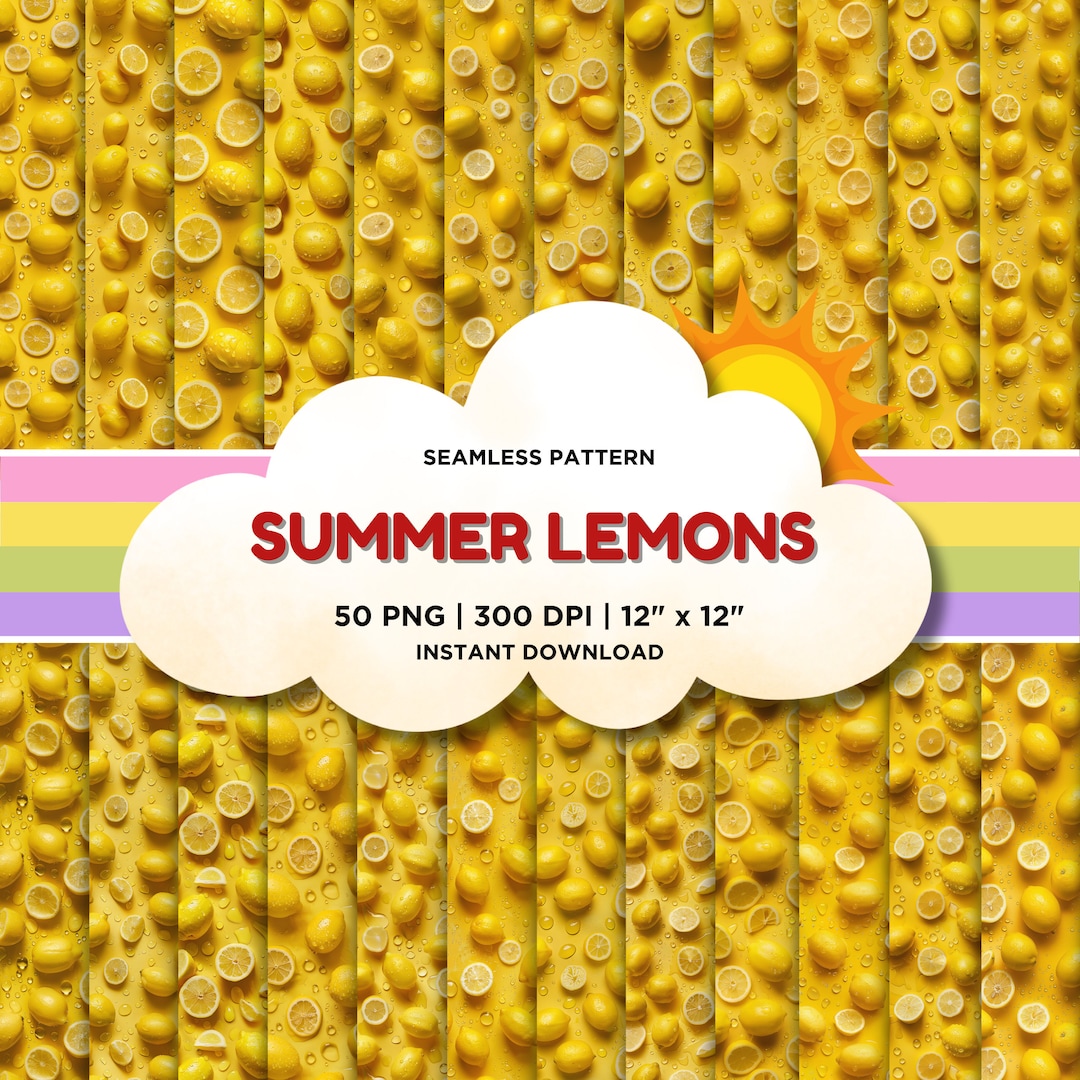 Lemon Water Drop Seamless Pattern, Lemonade Digital Paper, Summer ...