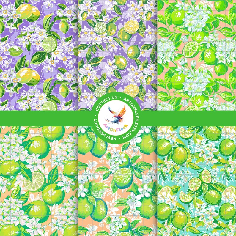 Preppy Limes Seamless Pattern, Summer Digital Paper Pack, Green Citrus ...
