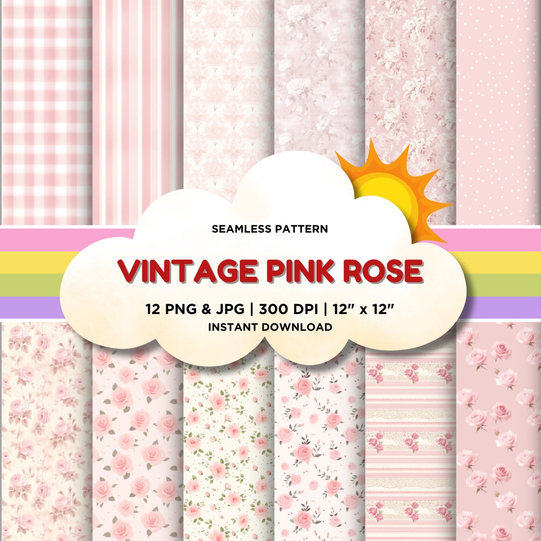Vintage Pink Roses, Digital Papers, Seamless Shabby Chic Digital Paper ...
