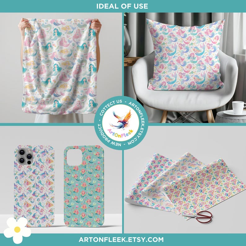 Watercolor Mermaids Digital Paper, Mermaid Seamless Pattern, Little ...