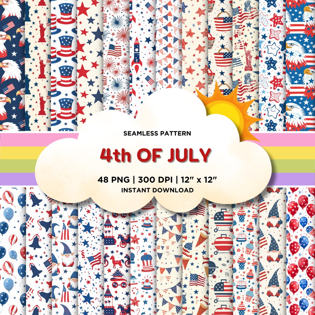 4th of July Seamless Pattern, American Digital Papers, Fourth of July ...
