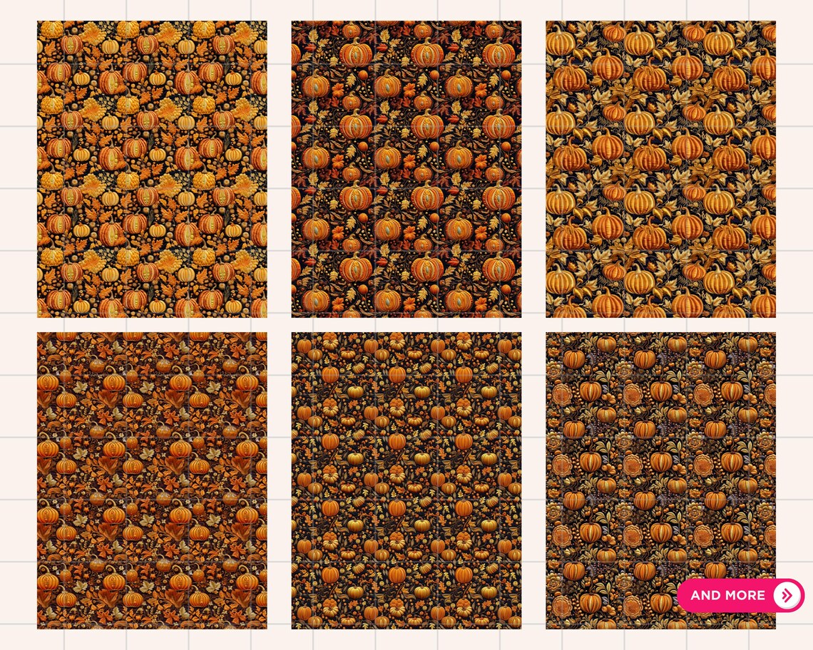 Pumpkin Embroidery Seamless Patterns, Fall Autumn Embroidery Digital ...