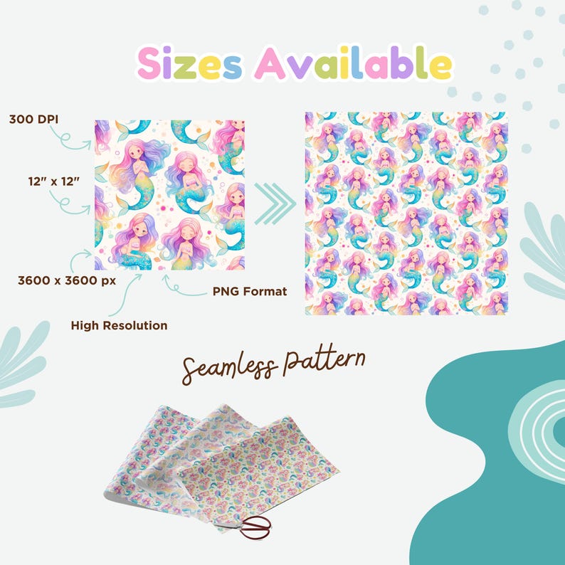 Watercolor Mermaids Digital Paper, Mermaid Seamless Pattern, Little ...